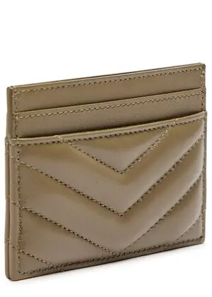 Saint Laurent Cassandre Logo Quilted Leather Card Holder - Green