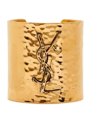 Saint Laurent Logo Hammered Cuff - Gold