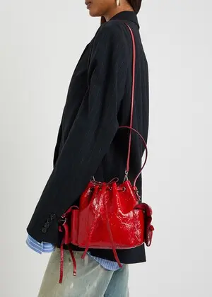 Acne Studios Multipocket Mini Patent Leather Bucket Bag - Red