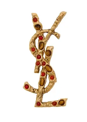 Saint Laurent Cassandre Stone-embellished Brooch - Gold