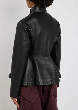 Alaïa Paneled Peplum Leather Jacket - Black