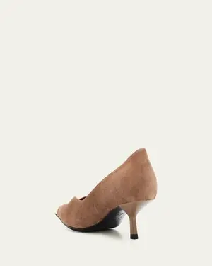GIUSEPPE ZANOTTI Suede Cap-toe Kitten Heel Pumps - Brown