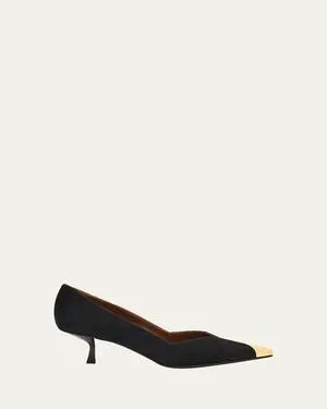GIUSEPPE ZANOTTI Suede Cap-toe Kitten Heel Pumps - Nero