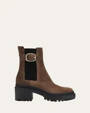 GIUSEPPE ZANOTTI Platform Suede Chelsea Boots - Dark Brown