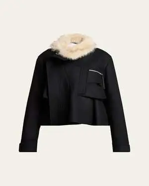 Sacai SACAI Wool Utility Jacket With Faux-Fur Collar - Black
