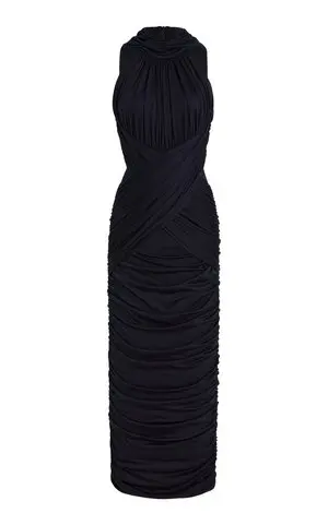 Balmain Draped Wool-jersey Midi Dress