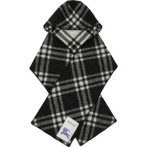 Burberry Hooded Check Wool Scarf - Black
