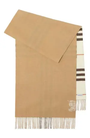 Burberry Reversible Check Cashmere Scarf - Pebble White