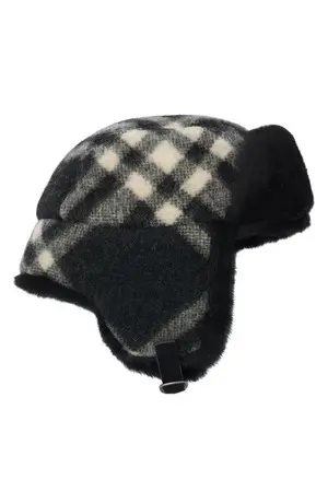Burberry Tibar Padded Check Wool & Shearling Trapper Hat