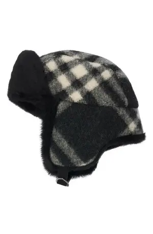 Burberry Tibar Padded Check Wool & Shearling Trapper Hat