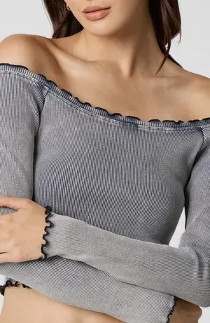 FLORENCE BY MILLS Washed Rib Off-the-shoulder Top - Washed Ombre Blue