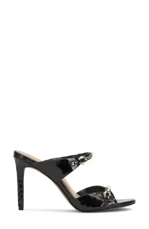 Vince Camuto Ambra Leather Stiletto Sandals - Black Glossy Cut Snake