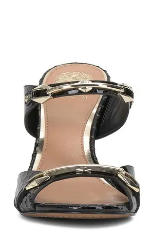 Vince Camuto Ambra Leather Stiletto Sandals - Black Glossy Cut Snake