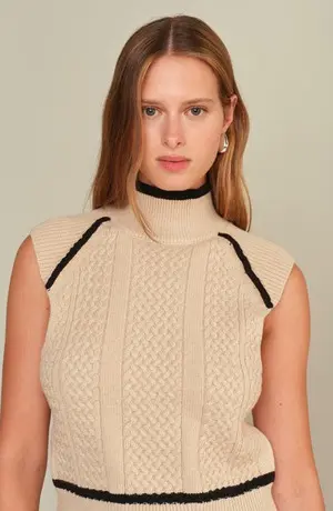 Deluc Mixed-stitch Knit Vest - Ecru Melange With Black