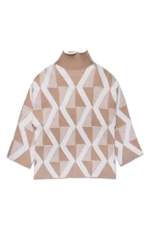 Deluc Troy Mock Neck Geometric Print Sweater - Beige With Ecru