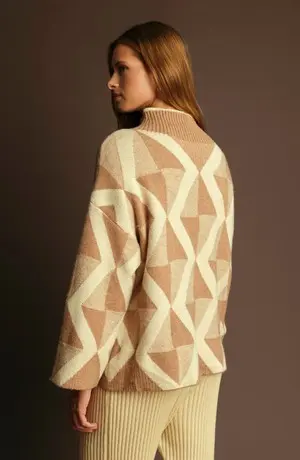 Deluc Troy Mock Neck Geometric Print Sweater - Beige With Ecru