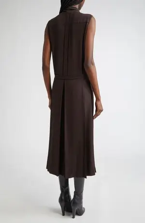 Michael Kors Pleated Tie Neck Sleeveless Silk Shirtdress