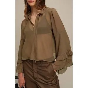 Deluc Bradley Sheer Ruffle Shirt - Dark Olive