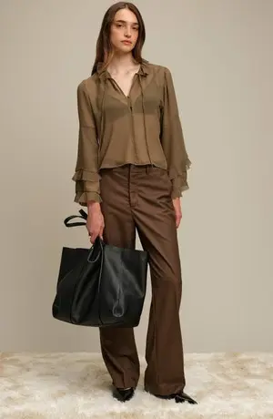 Deluc Bradley Sheer Ruffle Shirt - Dark Olive