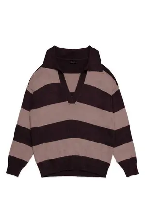 Deluc Striped Polo Sweater - Wine With Nougat