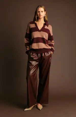 Deluc Striped Polo Sweater - Wine With Nougat