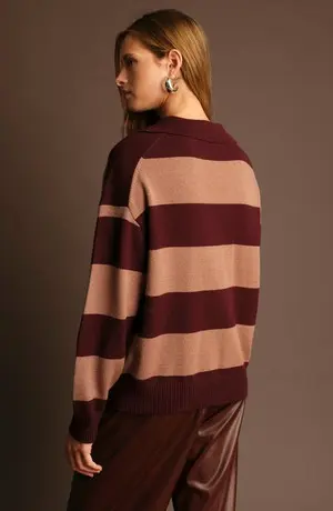 Deluc Striped Polo Sweater - Wine With Nougat