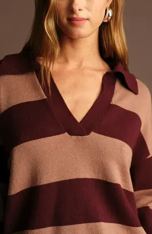Deluc Striped Polo Sweater - Wine With Nougat