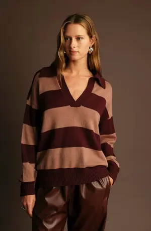 Deluc Striped Polo Sweater - Wine With Nougat