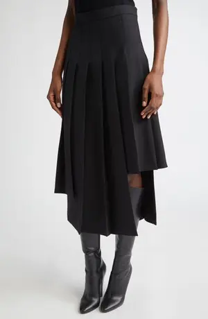 Michael Kors Asymmetric Pleat Wool Skirt