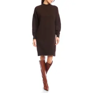 Karen Kane Mock Neck Long Sleeve Sweater Dress - Chocolate
