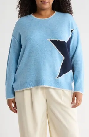 Vince Camuto Star Detail Crewneck Sweater - Blue Heather