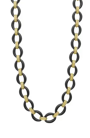 Lagos Anthem Ceramic And 18k Gold Link Necklace - Black