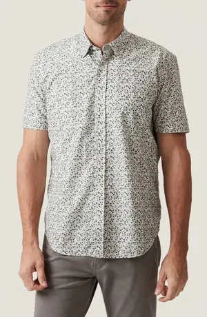 34 Heritage Grove Short Sleeve Cotton & Lyocell Button-up Shirt - Olive