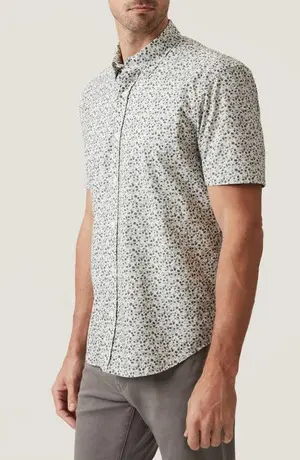 34 Heritage Grove Short Sleeve Cotton & Lyocell Button-up Shirt - Olive