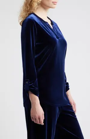Anne Klein Velvet Split Neck Top