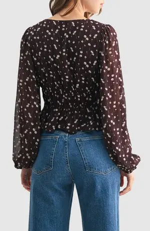 ALL IN FAVOR Lace Inset Tie Front Top - Burgundy Cream Daisy