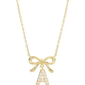 ATHRA LUXE Cubic Zirconia Bow Initial Pendant Necklace - A Gold