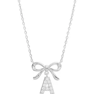 ATHRA LUXE Cubic Zirconia Bow Initial Pendant Necklace - A Silver