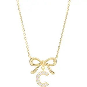 ATHRA LUXE Cubic Zirconia Bow Initial Pendant Necklace - C Gold