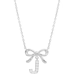 ATHRA LUXE Cubic Zirconia Bow Initial Pendant Necklace - J Silver