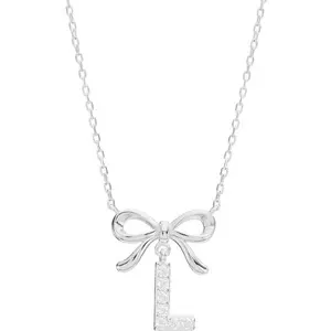 ATHRA LUXE Cubic Zirconia Bow Initial Pendant Necklace - L Silver