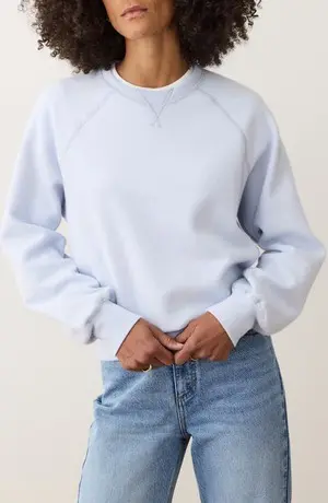 Marine Layer Cloud 9 Reversible Organic Cotton Blend Fleece Crewneck Sweatshirt - Soft Chambray