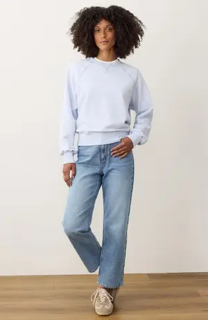 Marine Layer Cloud 9 Reversible Organic Cotton Blend Fleece Crewneck Sweatshirt - Soft Chambray
