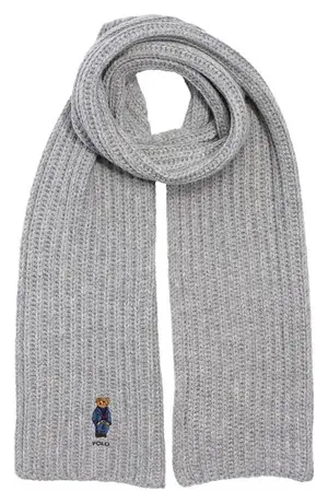 Polo Ralph Lauren Embroidered Bear Wool Blend Scarf - Andover Heather