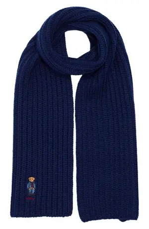 Polo Ralph Lauren Embroidered Bear Wool Blend Scarf - Hunter Navy