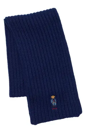 Polo Ralph Lauren Embroidered Bear Wool Blend Scarf - Hunter Navy