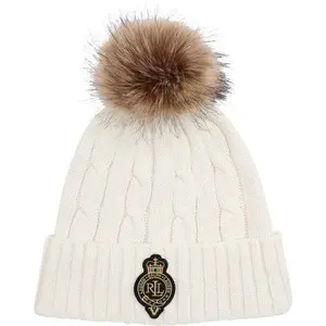 Ralph Lauren Cable-stitch Patch Pompom Beanie - Cream