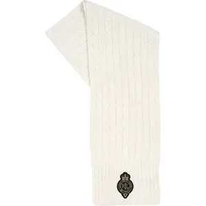 Ralph Lauren Cable Stitch Crest Patch Scarf - Cream