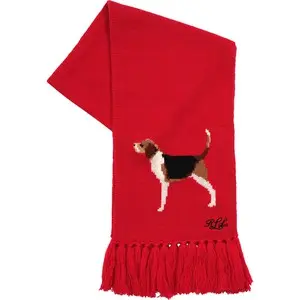 Ralph Lauren Intarsia Dog Fringe Scarf - Ralph Red