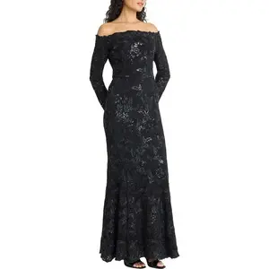 Maggy London Embellished Off-the-shoulder Gown